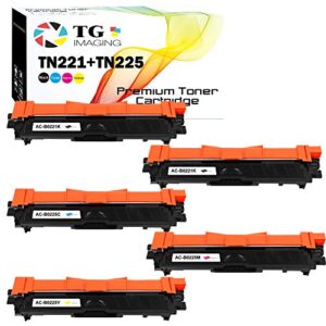 (5 pack, extra black) tg imaging compatible tn221 tn225 toner cartridge replacement for brother tn-221 tn-225 (color set, 2b+cym) for hl-3140cw hl-3170cdw mfc-9340cdw toner printer