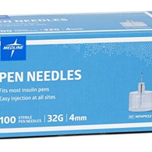 Medline - MPHPN324Z Insulin Pen Needles, 32 Gauge, 4 mm (Pack of 100), safe insulin dispensing for diabetics, compatible with multiple pen models