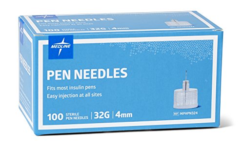 Medline - MPHPN324Z Insulin Pen Needles, 32 Gauge, 4 mm (Pack of 100), safe insulin dispensing for diabetics, compatible with multiple pen models