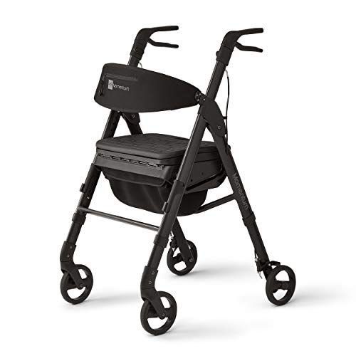 Medline Momentum Rollator With Seat, Premium Rolling Walker, 6" Wheels, Gray, Supports Up To 250 lbs