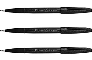 pentel fude touch sign pen, black, felt pen like brush stroke (ses15c-a) 3 pieces