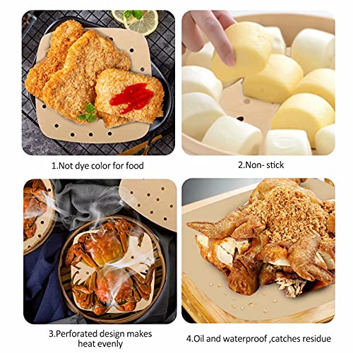 Air Fryer Parchment Paper Liners: 200PCS 8.5 inch Air Fryer disposable paper liner - Square Perforated parchment paper for Air Fryer, Premium Bamboo Steamer Liner for Air Fryers Baking Cooking Oven