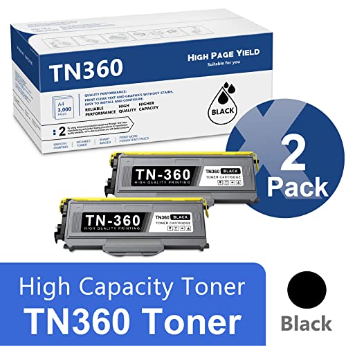 TN-360 TN360 Toner Cartridge 2Pack Compatible Replacement for Brother TN-360 Black High Yield Toner Cartridge, 2/Pack TN3602PK MFC-7040 MFC-7320 HL-2120 HL-2125 DCP-7030 DCP-7040 Printer Toner