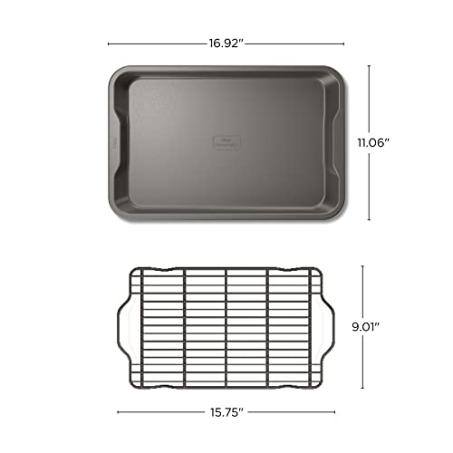 Ninja B32102 Foodi NeverStick Premium 2-Piece Bakeware Sheet Set, Nonstick, Oven Safe up to 500⁰F, with 10 x 15 inch Baking Sheet & 10 x 15 inch Cooling/Roasting Rack, Dishwasher Safe, Grey