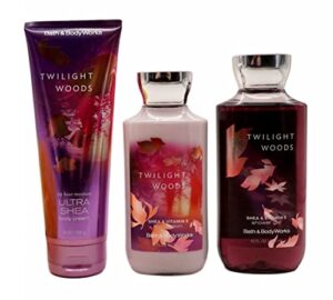 bath & body works, ultra shea body cream, body lotion, shower gel, twilight woods bundle (3-pack)