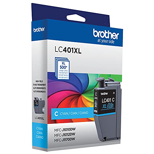 Brother Genuine High Yield Cyan Ink Cartridge, LC401XLCS