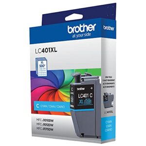 Brother Genuine High Yield Cyan Ink Cartridge, LC401XLCS