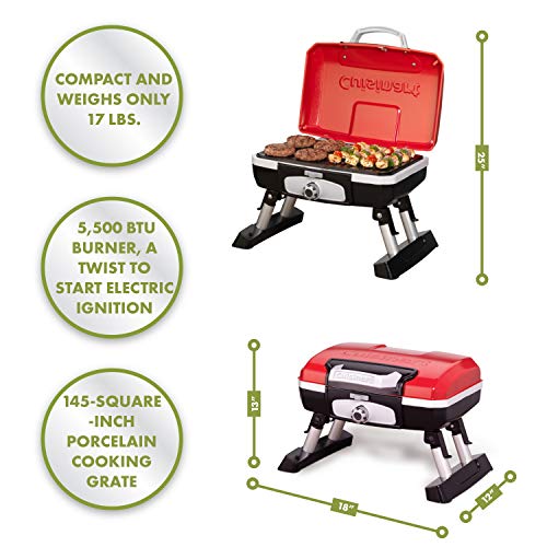 Cuisinart CGG-180T Portable, 17.6 x 18.6 x 11.8-Inch, Petit Gourmet Tabletop Gas Grill, Red