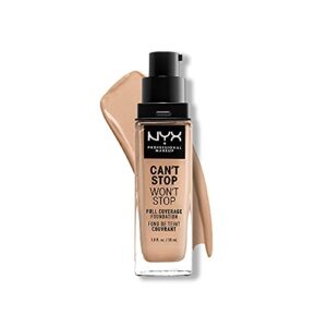 nyx professional makeup can’t stop won’t stop foundation, 24h full coverage matte finish – natural