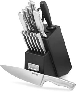 15 piece kitchen knife set with block by cuisinart, cutlery set, hollow handle, c77ss-15pk