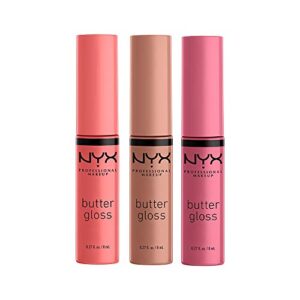 nyx professional makeup butter gloss – pack of 3 lip gloss (angel food cake, creme brulee, madeleine)