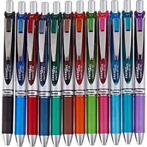 Pentel Gel Ink Pen, EnerGel RTX Retractable (0.7mm) Medium Point, Assorted Gel Ink Colors, 12 Pk (BL77BP12M)