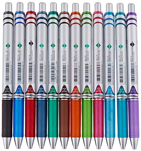 Pentel Gel Ink Pen, EnerGel RTX Retractable (0.7mm) Medium Point, Assorted Gel Ink Colors, 12 Pk (BL77BP12M)