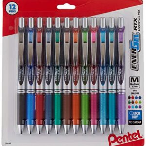 Pentel Gel Ink Pen, EnerGel RTX Retractable (0.7mm) Medium Point, Assorted Gel Ink Colors, 12 Pk (BL77BP12M)