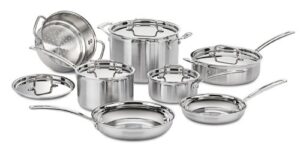 12 piece cookware set by cuisinart, multiclad pro triple ply, silver, mcp-12n