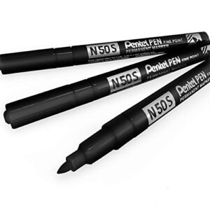 pentel n50s fine permanent marker – 3.18mm bullet tip – pack of 3 – black