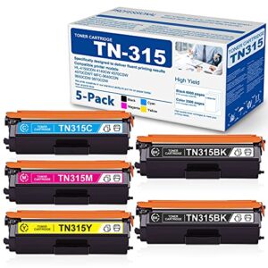 5 pack (2bk+1c+1m+1y) tn-315 tn315 compatible tn315bk tn315c tn315m tn315y toner cartridge replacement for brother hl-4150cdn 4140cw mfc-9640cdn 9650cdw printer ink cartridge,sold by michesta