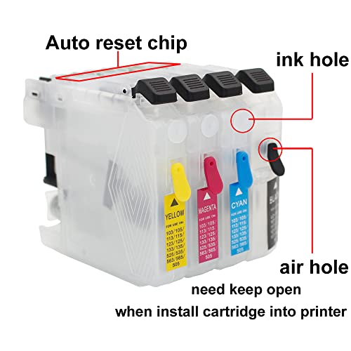 yigo Compatible LC101 LC103 Refillable Ink Cartridge(Empty) Works on Brother MFC-J4510DW J450DW J470DW J475DW J650DW J870DW J875DW J4610DW J4310DW J4410DW J4710DW J6520DW J6720DW MFC-J245 Printer