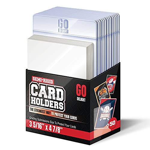 Semi Rigid Card Holders – 50 Card Holders for Trading Cards and 50 Penny Sleeves – Baseball Card Protectors - Baseball Card Sleeves -3-5/16" x 4-7/8" Including 1/2" Lip - Trading Card Sleeves