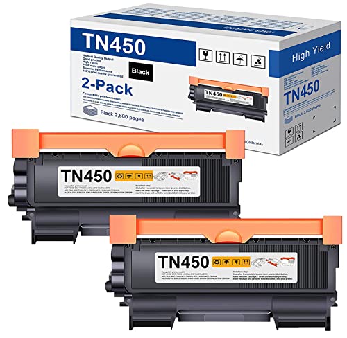 2-Pack Black High Yield TN450 TN-450 Toner Cartridge Compatible Replacement for Brother HL-2280DW HL-2230 HL-2240 MFC-7360N MFC-7860DW DCP-7065DN Printer, Page Yield Up to 2,600 Pages