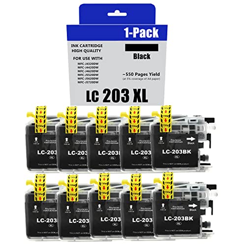 LC203BK XL Compatible Ink Cartridge for Brother LC203XL LC201XL LC203 LC201 Black cartridgesto use with MFC-J480DW MFC-J880DW MFC-J4420DW MFC-J680DW MFC-J885DW Printer (10 Pack Black)