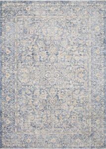 loloi pandora collection distressed persian vintage area rug, 9’6″ x 12’5″, blue/gold