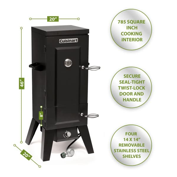 Cuisinart COS-244 Vertical Propane Smoker with Temperature & Smoke Control, Four Removable Shelves, 36", Black