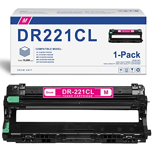 Compatible 1-Magenta DR221CL DR-221CL Drum Unit Replacement for Brother HL-3140CW 3150CDN 3170CDW 3180CDW MFC-9130CW 9140CDN 9330CDW 9340CDW DCP-9015CDW 9020CDN Printer Drum Unit.