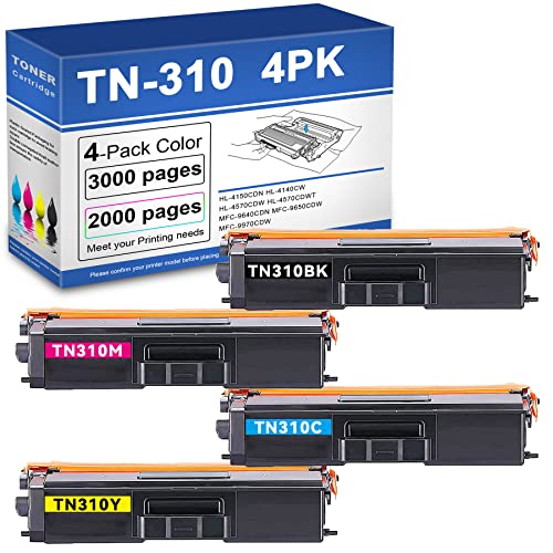 TN310 Compatible TN310BK TN310C TN310M TN310Y Toner Cartridge Replacement for Brother HL-4150CDN HL-4140CW Printer Toner (1BK+1C+1Y+1M).