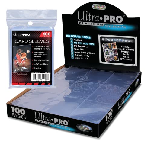 Ultra PRO - 100ct Card Sleeves & Trading Card Binder Sheets (9 Pocket Platinum), Ultimate Sports Card Protection, Collectible Trading Cards and Valuable Gaming Cards, Sized to Fit Standard Size Cards