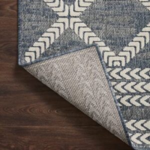 Loloi II Rainier Collection RAI-05 Denim/Ivory, Indoor/Outdoor 7'-10" x 10'-10" Area Rug