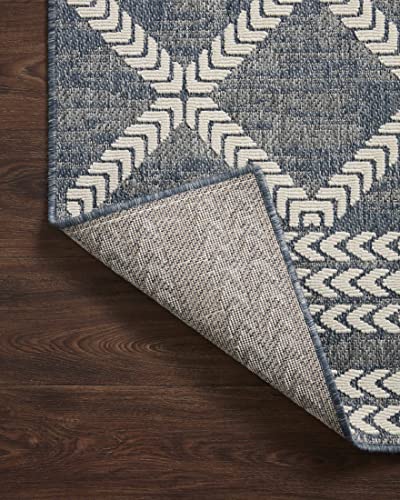 Loloi II Rainier Collection RAI-05 Denim/Ivory, Indoor/Outdoor 7'-10" x 10'-10" Area Rug