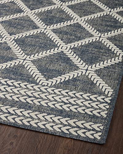 Loloi II Rainier Collection RAI-05 Denim/Ivory, Indoor/Outdoor 7'-10" x 10'-10" Area Rug