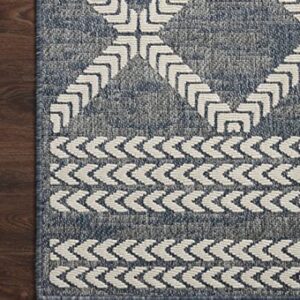 Loloi II Rainier Collection RAI-05 Denim/Ivory, Indoor/Outdoor 7'-10" x 10'-10" Area Rug