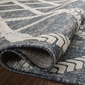 Loloi II Rainier Collection RAI-05 Denim/Ivory, Indoor/Outdoor 7'-10" x 10'-10" Area Rug