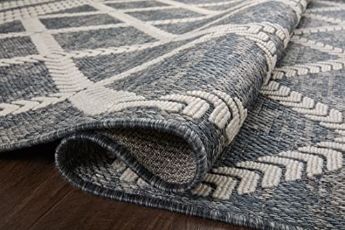 Loloi II Rainier Collection RAI-05 Denim/Ivory, Indoor/Outdoor 7'-10" x 10'-10" Area Rug