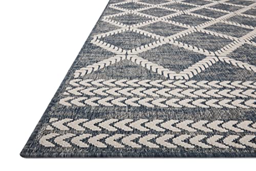 Loloi II Rainier Collection RAI-05 Denim/Ivory, Indoor/Outdoor 7'-10" x 10'-10" Area Rug