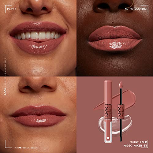 NYX PROFESSIONAL MAKEUP Shine Loud, Long-Lasting Liquid Lipstick with Clear Lip Gloss - Pack of 2 (Magic Maker, Goal Crusher)