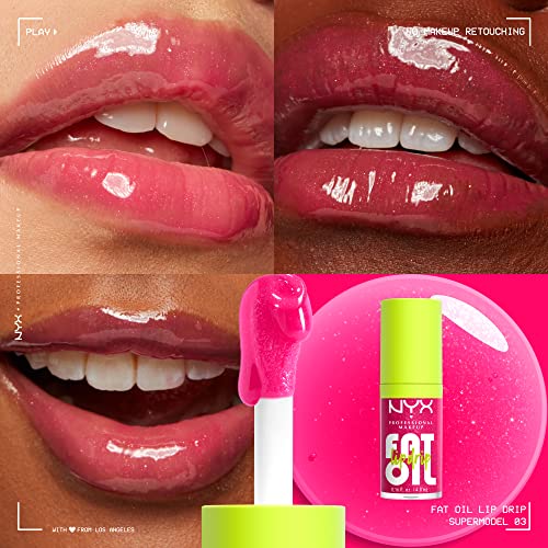 NYX PROFESSIONAL MAKEUP Fat Oil Lip Drip, Moisturizing, Shiny and Vegan Tinted Lip Gloss - Supermodel (Shimmering Magenta)