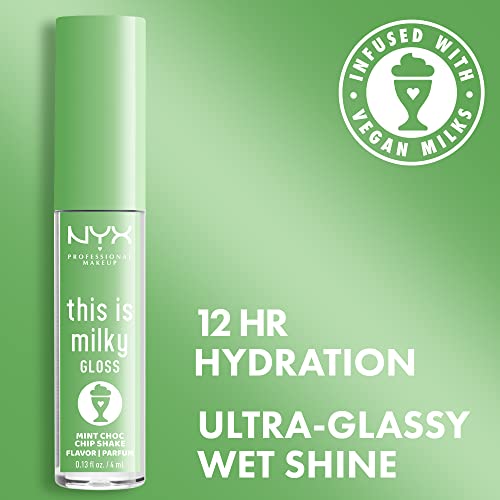 NYX PROFESSIONAL MAKEUP This Is Milky Gloss, Lip Gloss with 12 Hour Hydration, Vegan - Mint Chocolate Chip Shake (Mint Green)