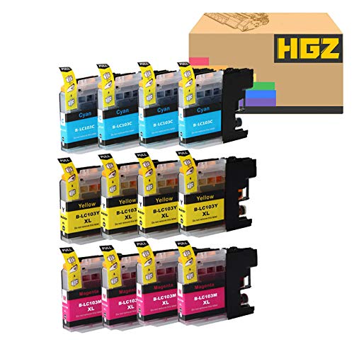 HGZ 12 Color Compatible Ink Cartridge Replacement for LC103 103XL Compatible with MFC J870DW J450DW J470DW J650DW J4410DW J4510DW J4710DW J6720 (4Cyan+4Magenta+4Yellow)