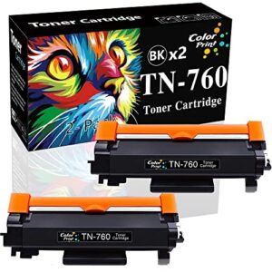 2-pack colorprint compatible tn760 toner cartridge replacement for brother tn-760 tn 760 tn-730 tn730 work with dcp-l2550dw hl-l2350dw l2390dw l2395dw l2370dwxl mfc-l2710dw l2750dwxl printer (black)