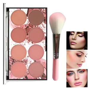 makeup 8 color blush palette, contour and highlight blush palette matte blush powder bright shimmer face cosmetics blusher light face blush palette with blush brush