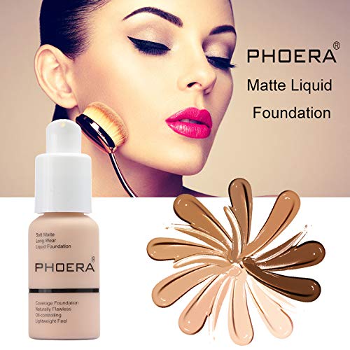 2Pack PHOERA Foundation ,Full Coverage Foundation, Concealer Foundation Full Coverage Flawless New 30ml PHOERA 24HR Matte Oil Control Concealer (103 Warm peach)