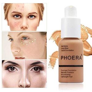 2Pack PHOERA Foundation ,Full Coverage Foundation, Concealer Foundation Full Coverage Flawless New 30ml PHOERA 24HR Matte Oil Control Concealer (103 Warm peach)