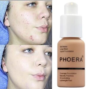 2Pack PHOERA Foundation ,Full Coverage Foundation, Concealer Foundation Full Coverage Flawless New 30ml PHOERA 24HR Matte Oil Control Concealer (103 Warm peach)