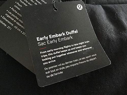 LULULEMON Early Embark Duffel Bag New- Black- Laptop/Workout/Work/Gym/School / 27L