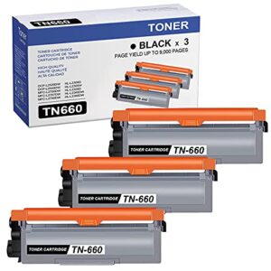 jul 3-pack black high yield tn-660 tn660 toner cartridge replacement for brother dcp-l2540dw hl-l2300d l2380dw l2660dw mfc-l2680w l2705dw l2685dw printer, page up to 9,000 pages, ju-tn660-3pk