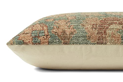 Loloi PAR0002 Throw-Pillows, 13'' x 21'' Cover w/Down, Teal/Terracotta