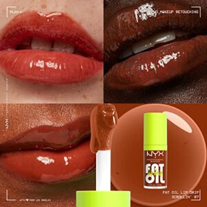 NYX PROFESSIONAL MAKEUP Fat Oil Lip Drip, Moisturizing, Shiny and Vegan Tinted Lip Gloss - Scrollin' (Deep Caramel)